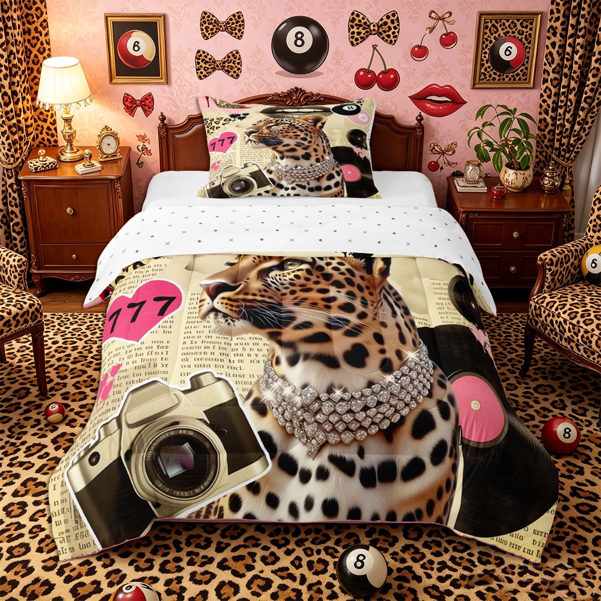 Castle Fairy Leopard Print Twin Comforter Sets 2pcs, Sport Billiard ...
