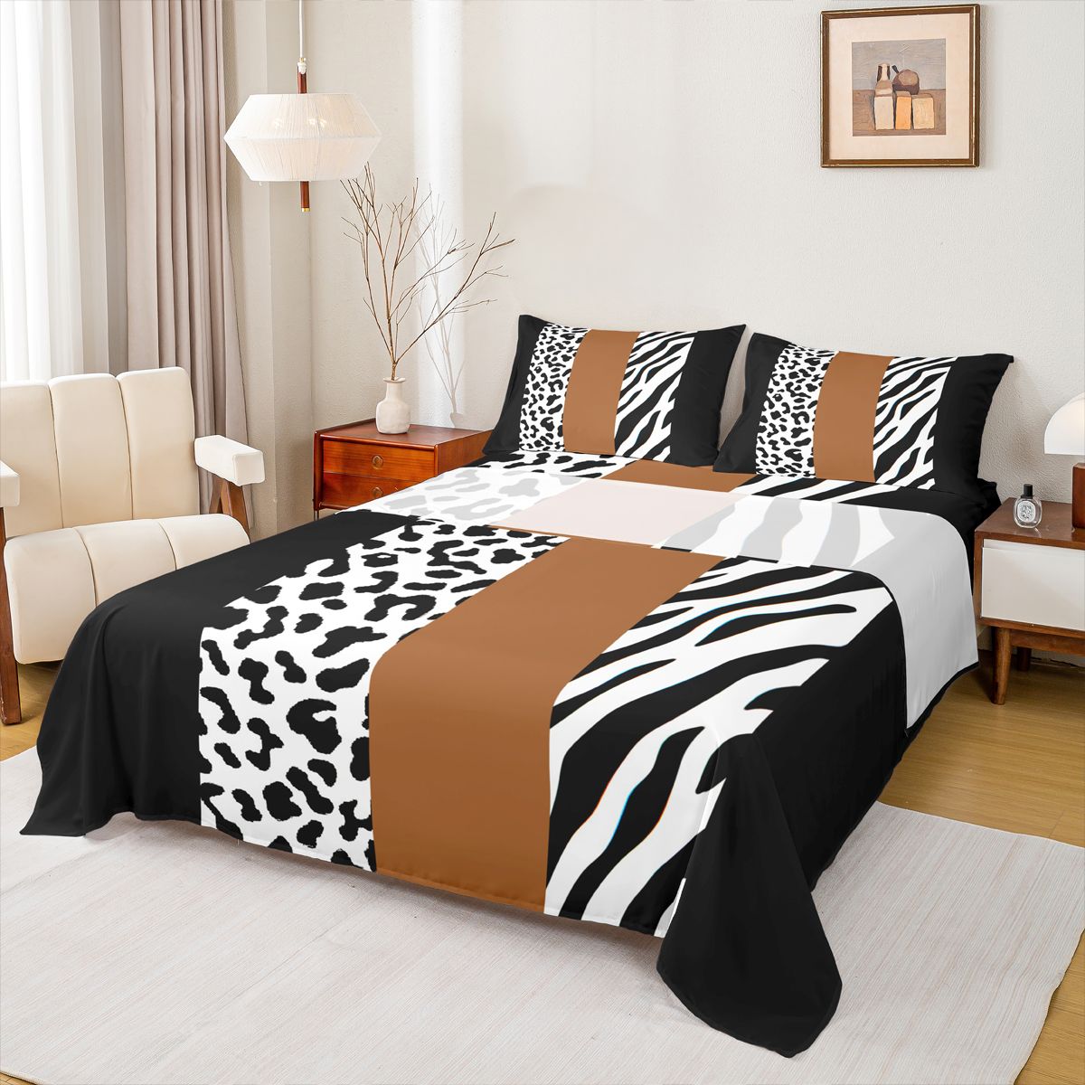 Castle Fairy Leopard Zebra Print 4 Pieces Queen Sheet Sets for Female ...