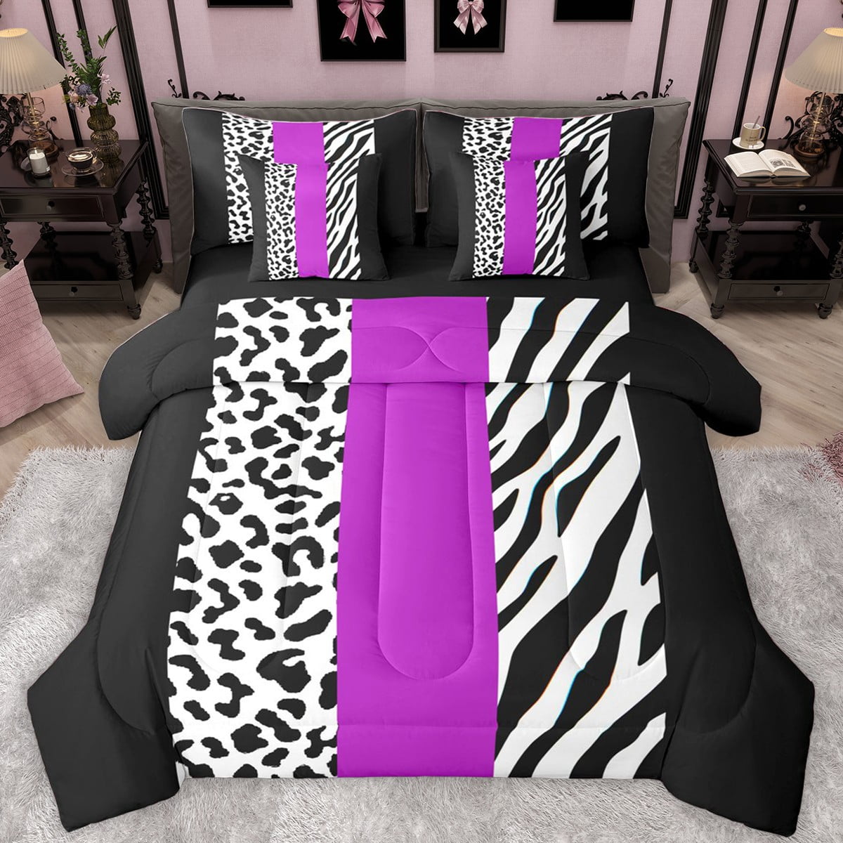 Castle Fairy Leopard Zebra Print Bedding Comforter Set 7pcs for Female ...