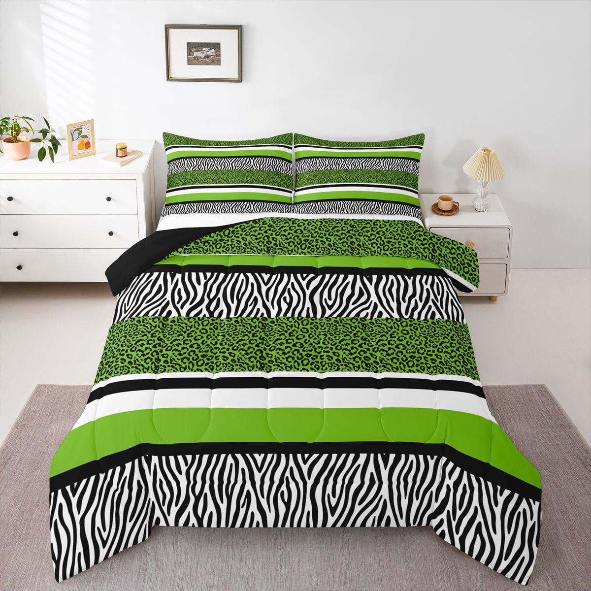 Castle Fairy Leopard Zebra Print Queen Comforter Set,Stripes Bedding ...