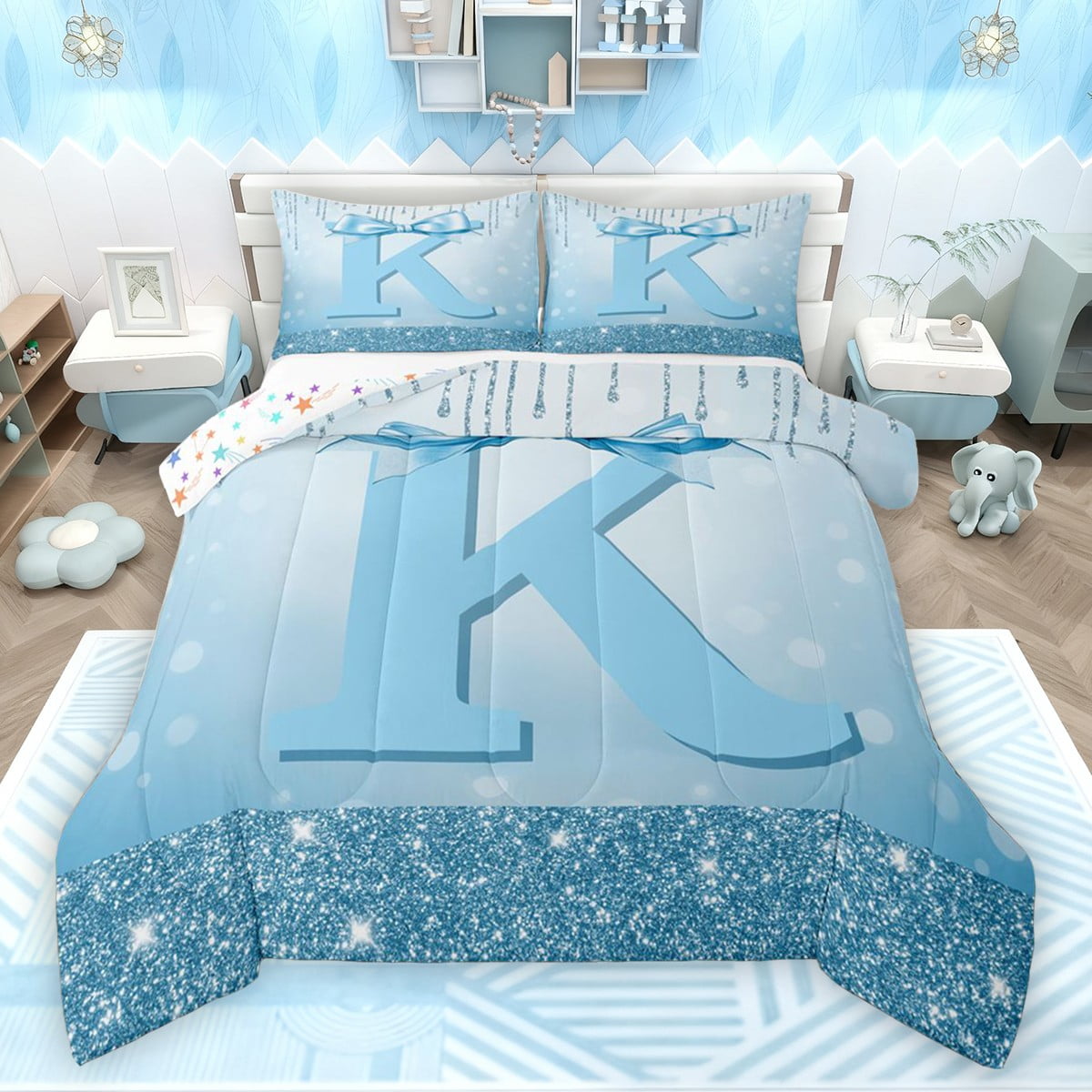 Castle Fairy Letter Monogrammed K Full Size Comforter Sets 3-Piece for ...