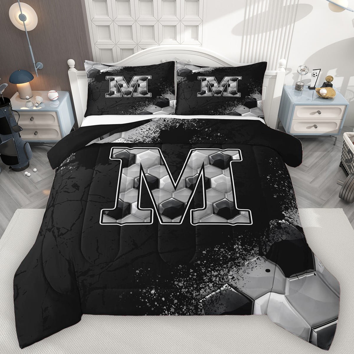 Castle Fairy Letter Monogrammed M Boy Girl Full Size Comforter Sets 3 ...