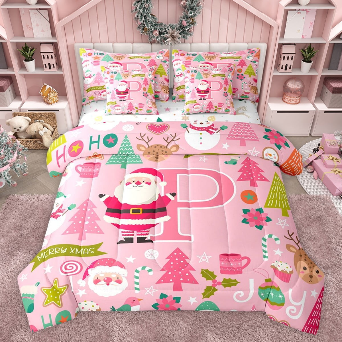 Castle Fairy Letter Monogrammed P Twin Bedding Sets 7-Piece for Preppy ...