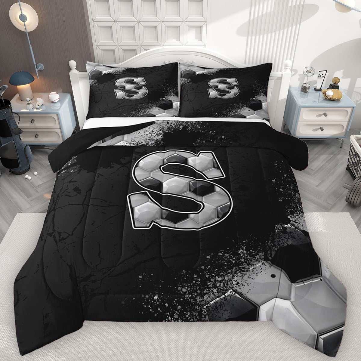 Castle Fairy Letter Monogrammed S Boy Girl 3 Pieces Queen Comforter Set ...