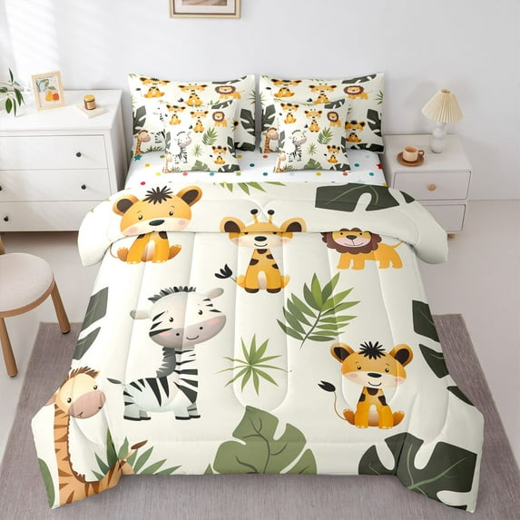 Castle Fairy Lion Zebra Giraffe Twin Bedding Sets,Green Leaves Bedding ...