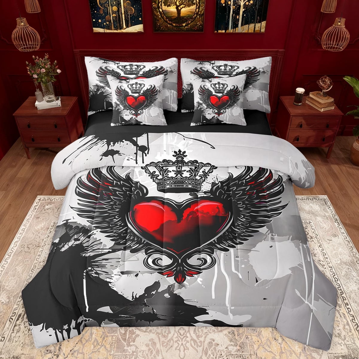Castle Fairy Love Heart Angel Wings Bedding Comforter Set 7-Piece for ...