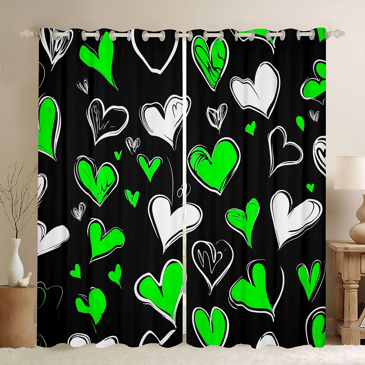 Castle Fairy Love Heart Blackout Curtains Set of 2 (52x84 Each),Green ...