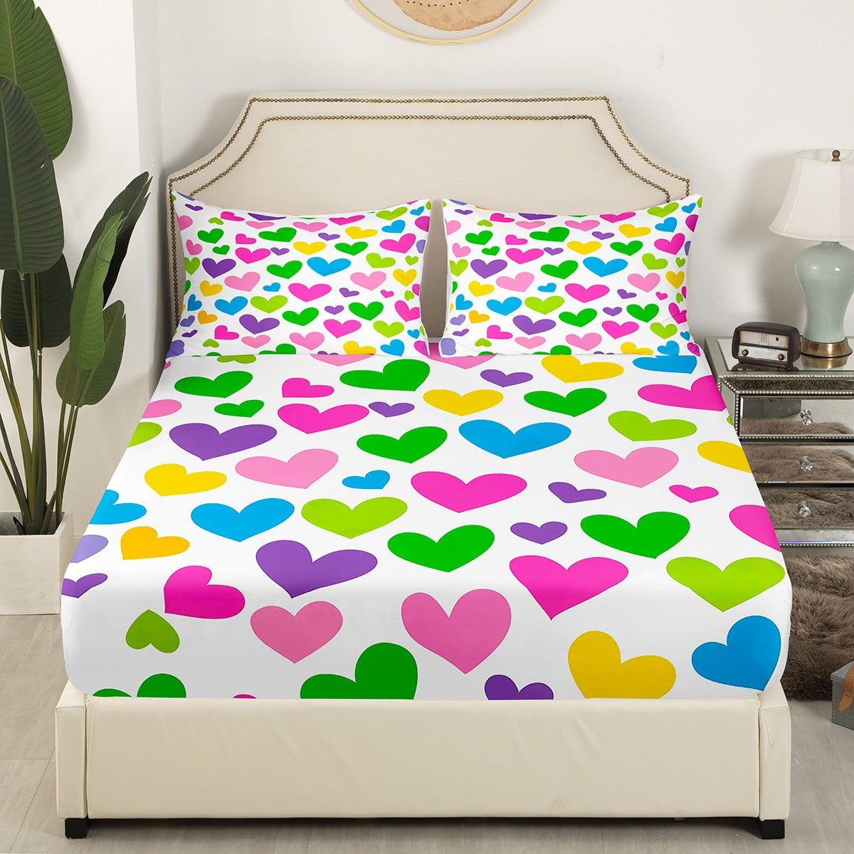 Castle Fairy Love Heart Print 4-Piece Full Size Sheets,Colorful Rainbow ...