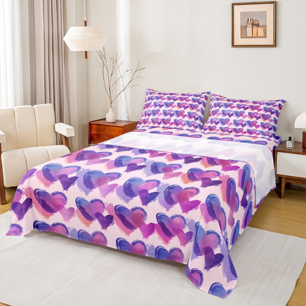 Castle Fairy Love Heart Print 4pcs Bed Sheets,Colorful Rainbow King ...