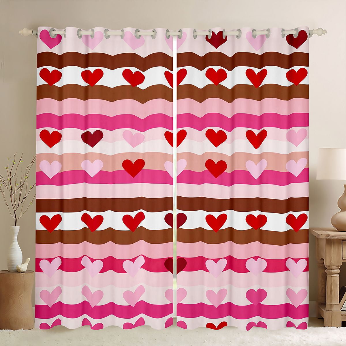 Castle Fairy Love Heart Print Curtains Pack of 2 (42x84 Each),Stripes ...