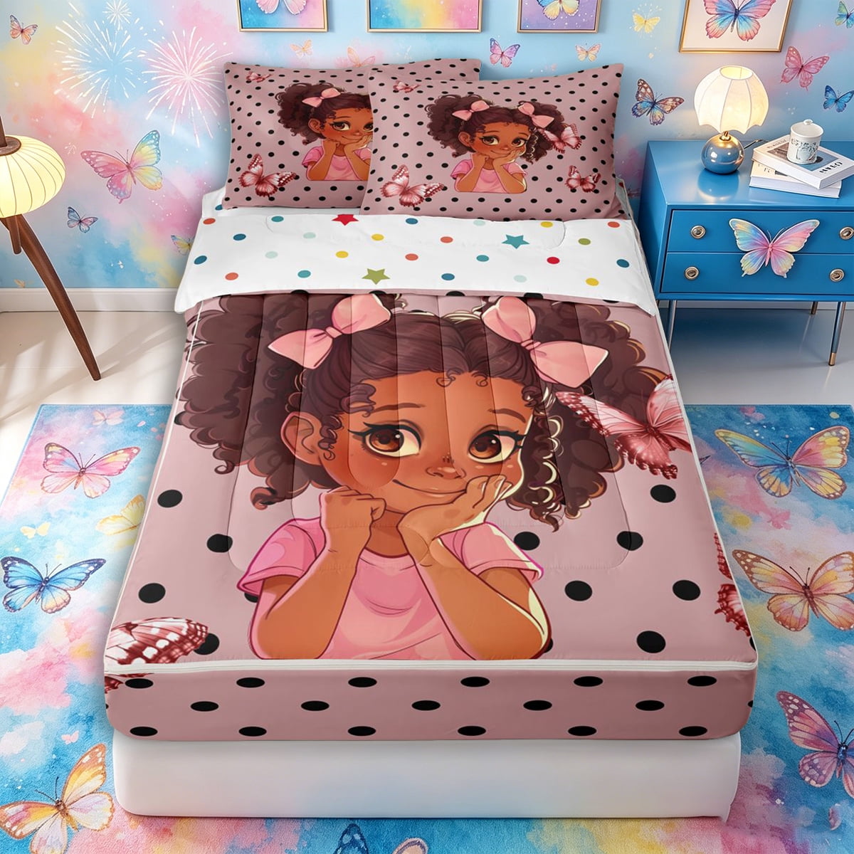 Castle Fairy Lovely Black Girl Butterfly Zipper Twin Comforter Sets ...