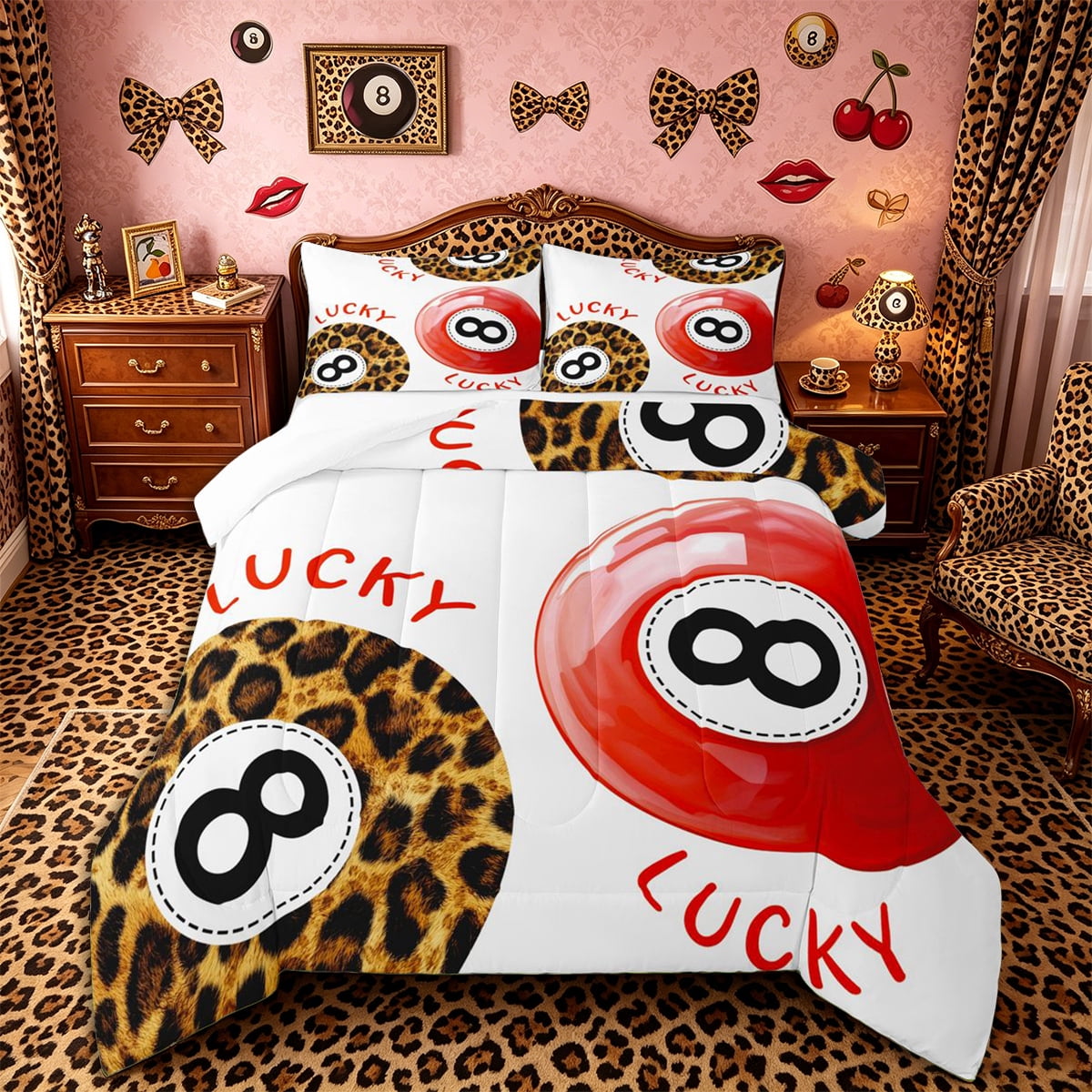 Castle Fairy Lucky 8 Ball Print Queen Comforter Set 3 Pieces, Leopard ...