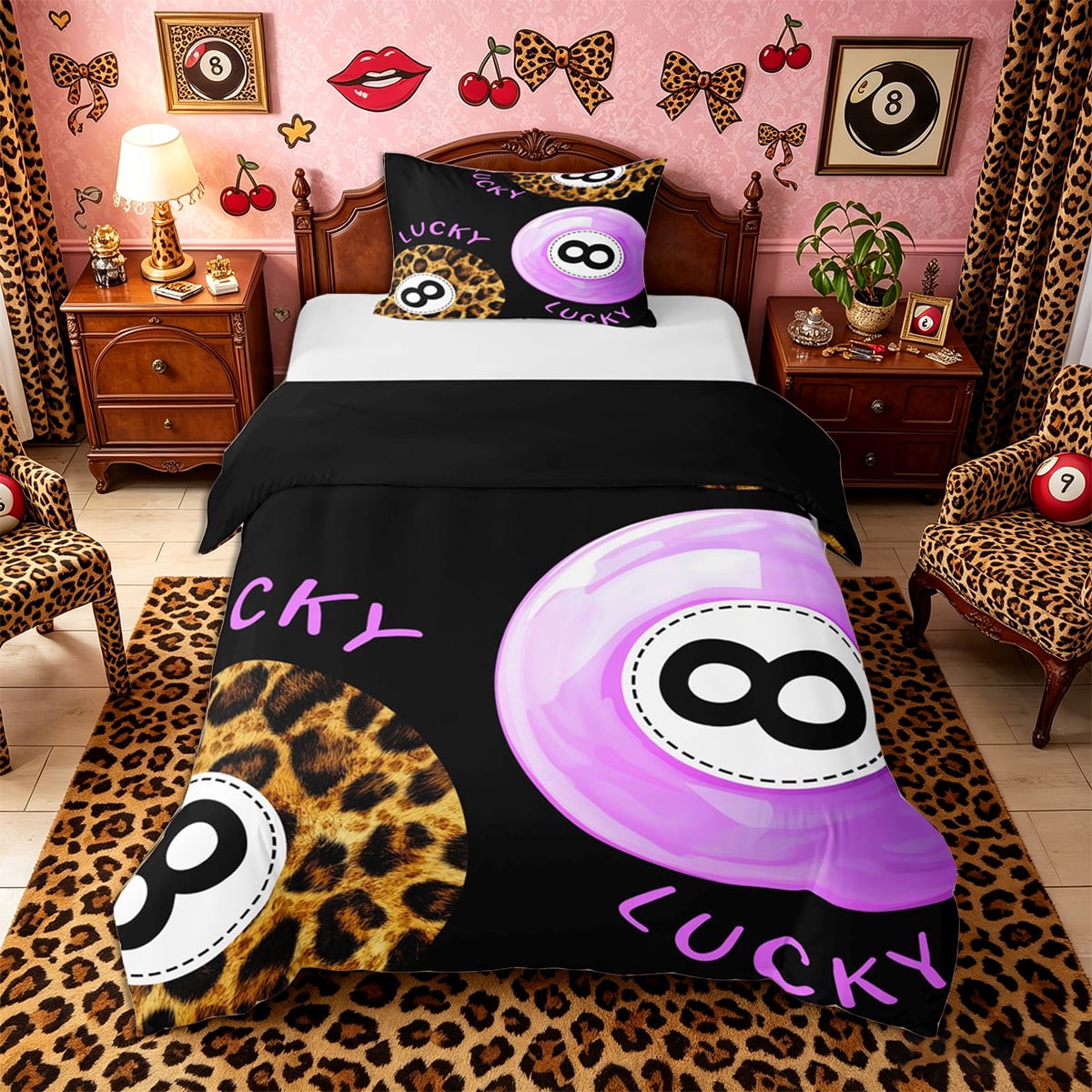 Castle Fairy Lucky 8 Ball Print Twin Duvet Cover, Leopard Pattern Twin ...