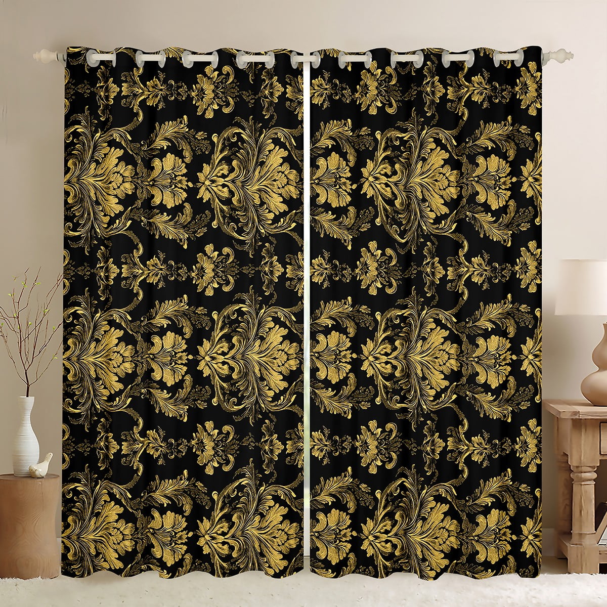 Castle Fairy Luxury Damask Curtains Pack of 2 (42x84 Each),Bohemian ...