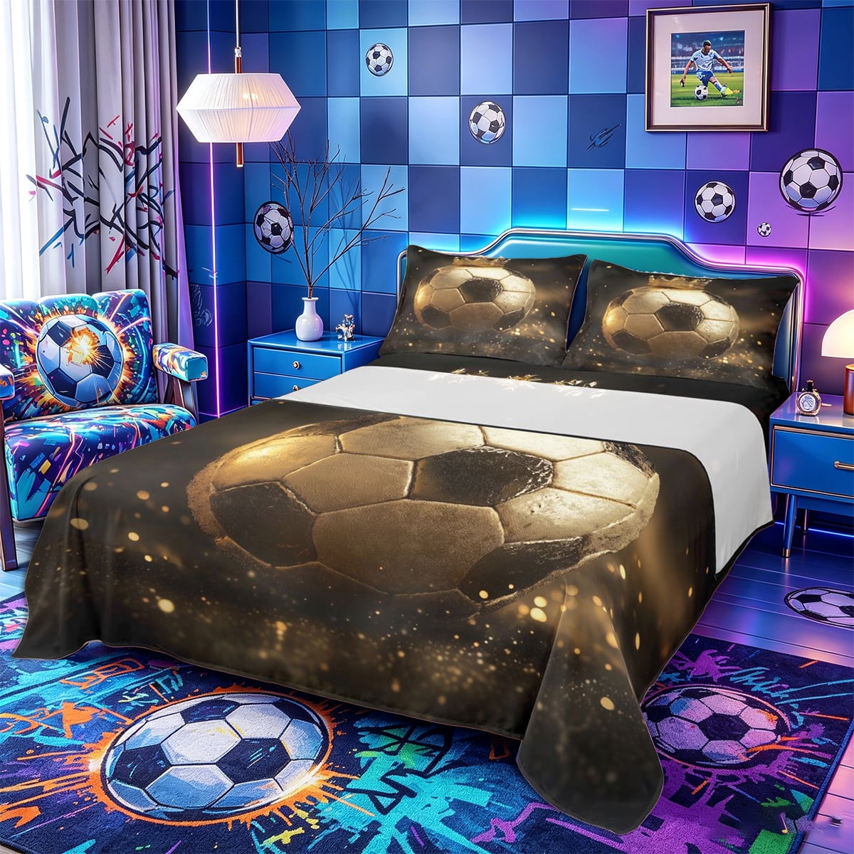 Castle Fairy Luxury Golden Soccer Ball Bed Sheets 4-Piece, Crown ...