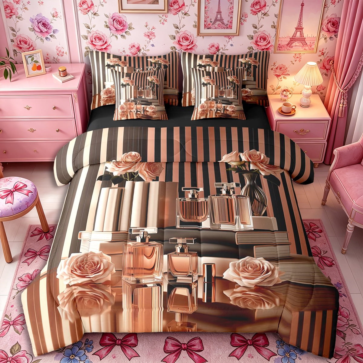 Castle Fairy Luxury Rose Gold Perfume Print Full Size Bedding Sets 7 ...