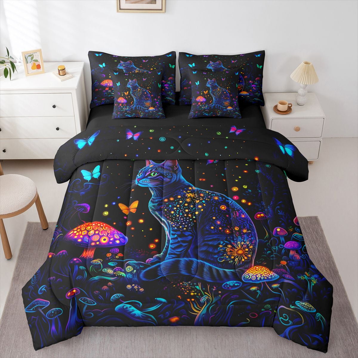 Castle Fairy Magic Mushroom Bedding Comforter Set,Animal Cat Butterfly ...