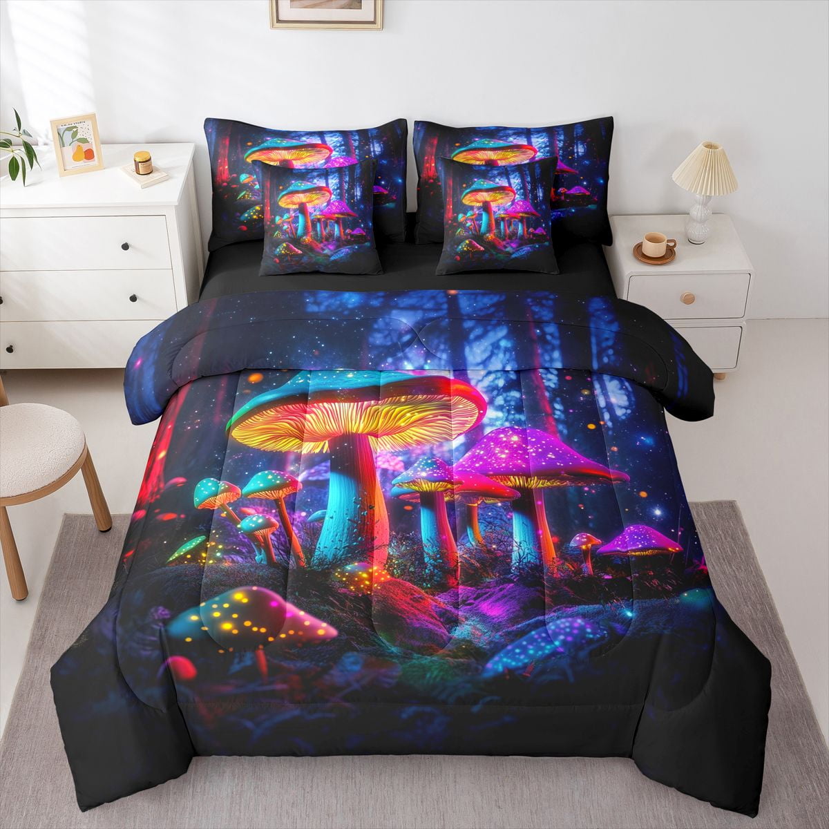 Castle Fairy Magic Mushroom Bedding Comforter Set for Kids,Gradient ...