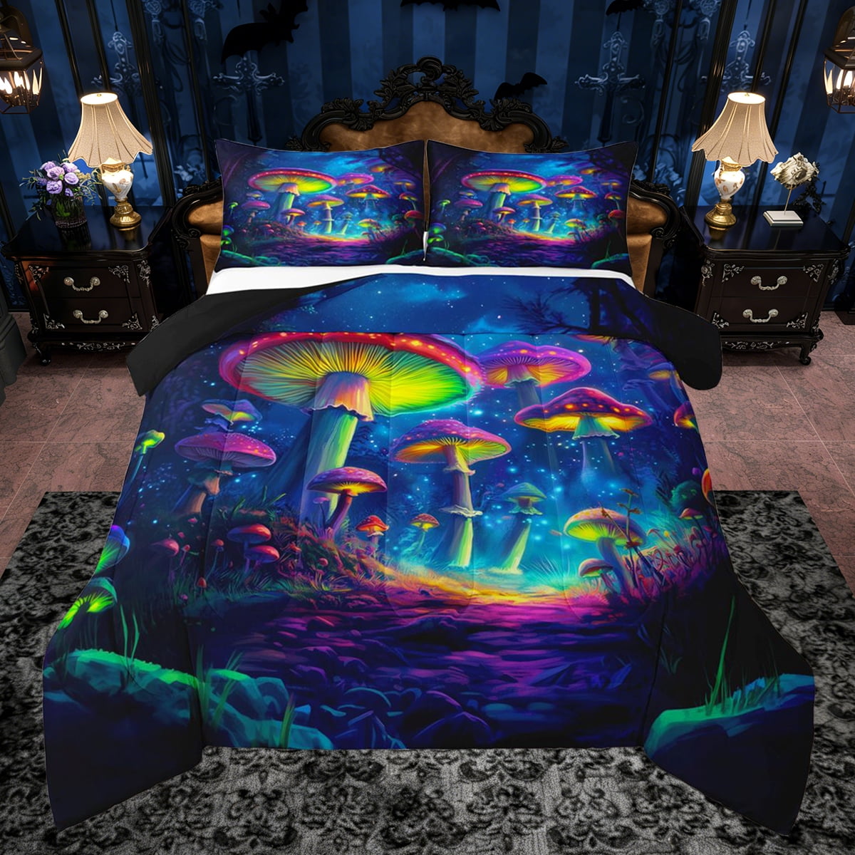 Castle Fairy Magic Mushroom Full Size Comforter Sets,Abstract Starry ...