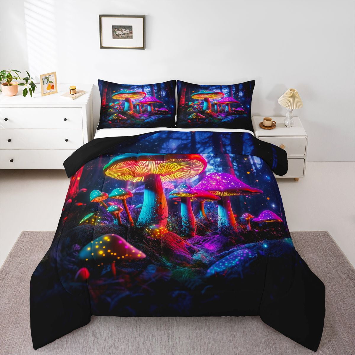 Castle Fairy Magic Mushroom Full Size Comforter Sets for Kids,Gradient ...