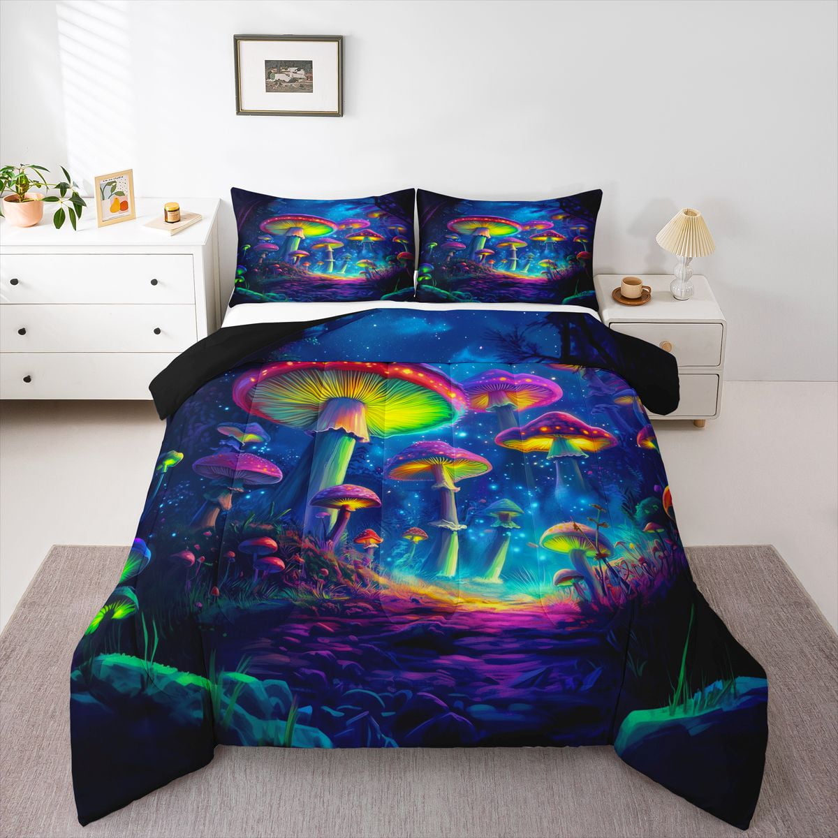 Castle Fairy Magic Mushroom Queen Comforter Set,Abstract Starry Sky ...