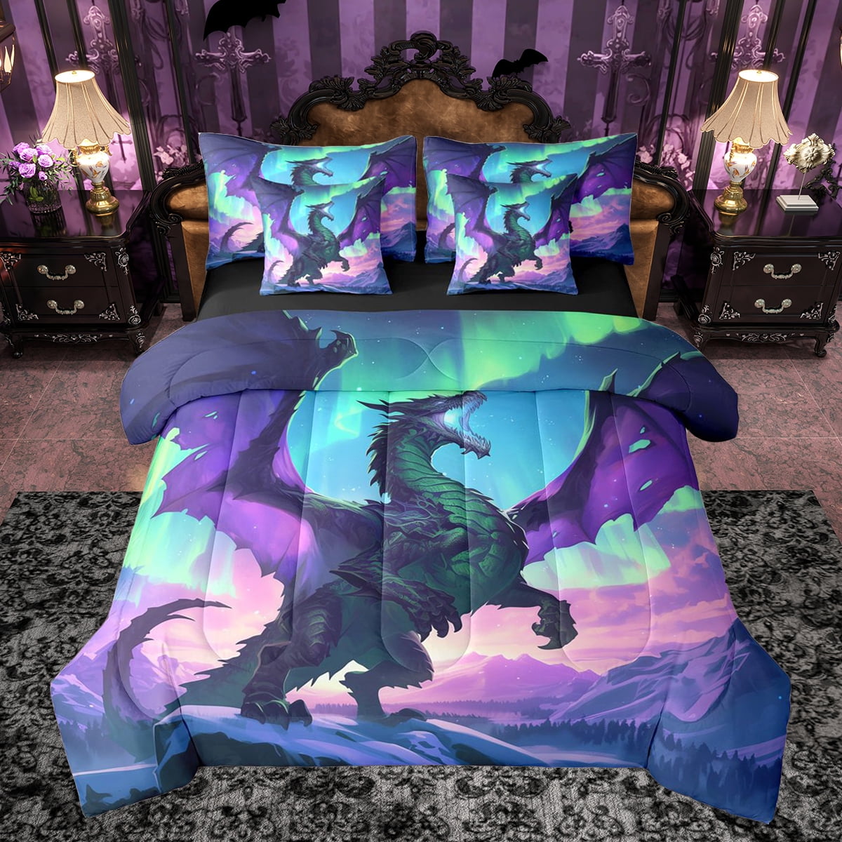 Castle Fairy Magical Dragon Bedding Comforter Set 7pcs for Kids Teens ...