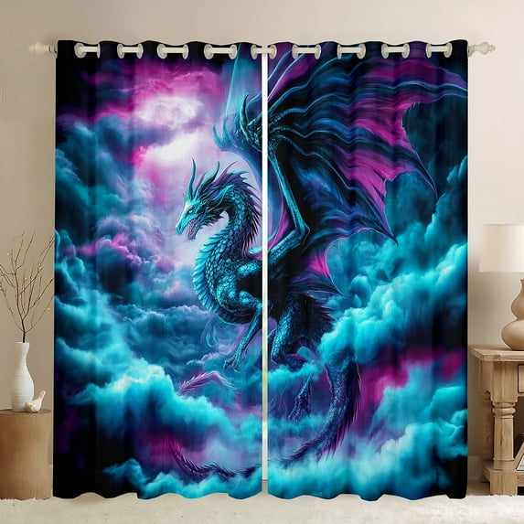 Castle Fairy Magical Dragon Black Out Curtains,Animal Curtains Pack of ...