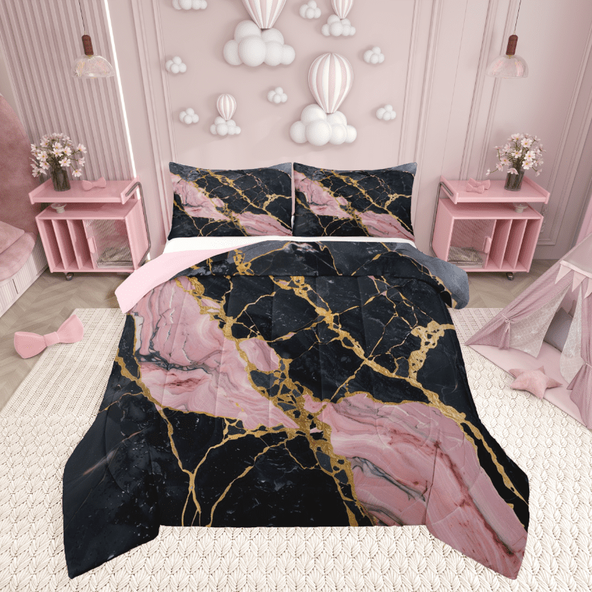 Castle Fairy Marble Watercolor 3-Piece Full Size Comforter Sets,Black ...