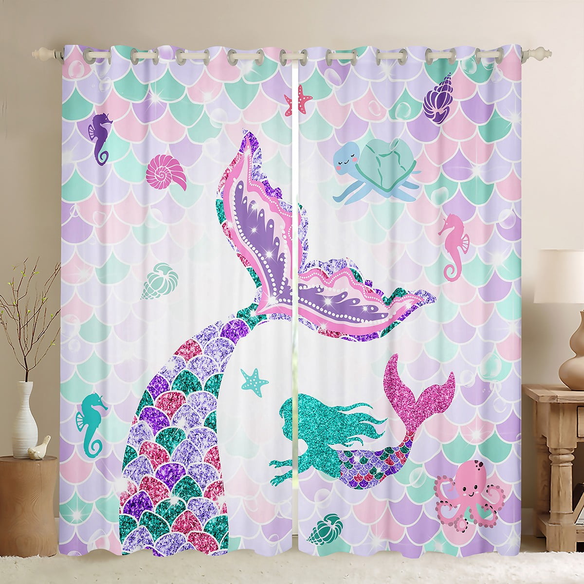 Castle Fairy Marine Mermaid Black Out Curtains,Princess Curtains Pack ...