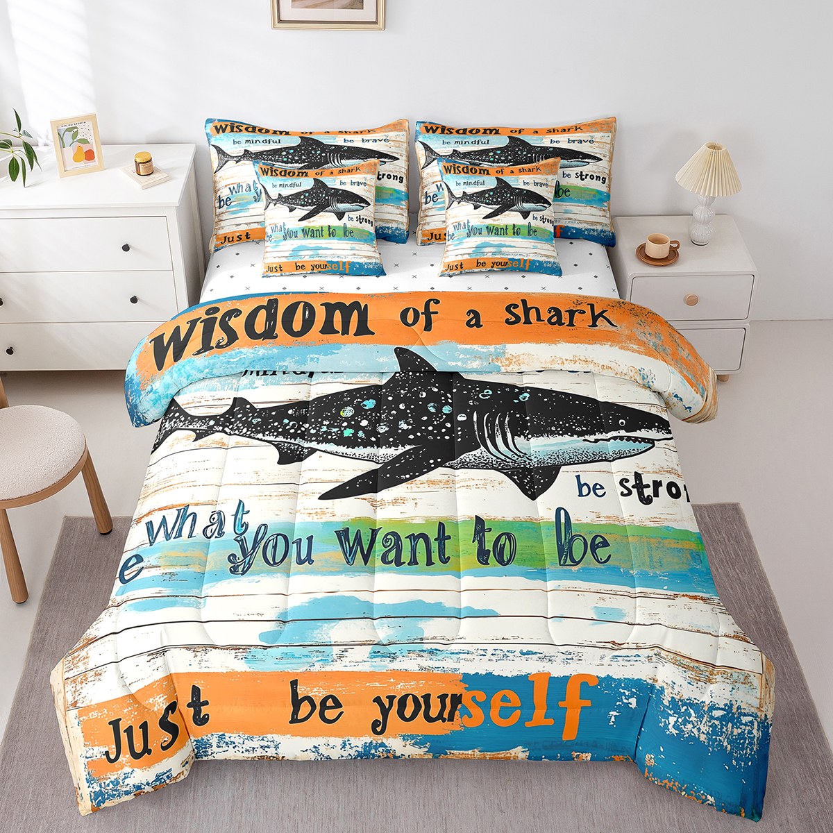 Castle Fairy Marine Shark 7pcs Bedding Comforter Set,Lodge Cabin Queen ...