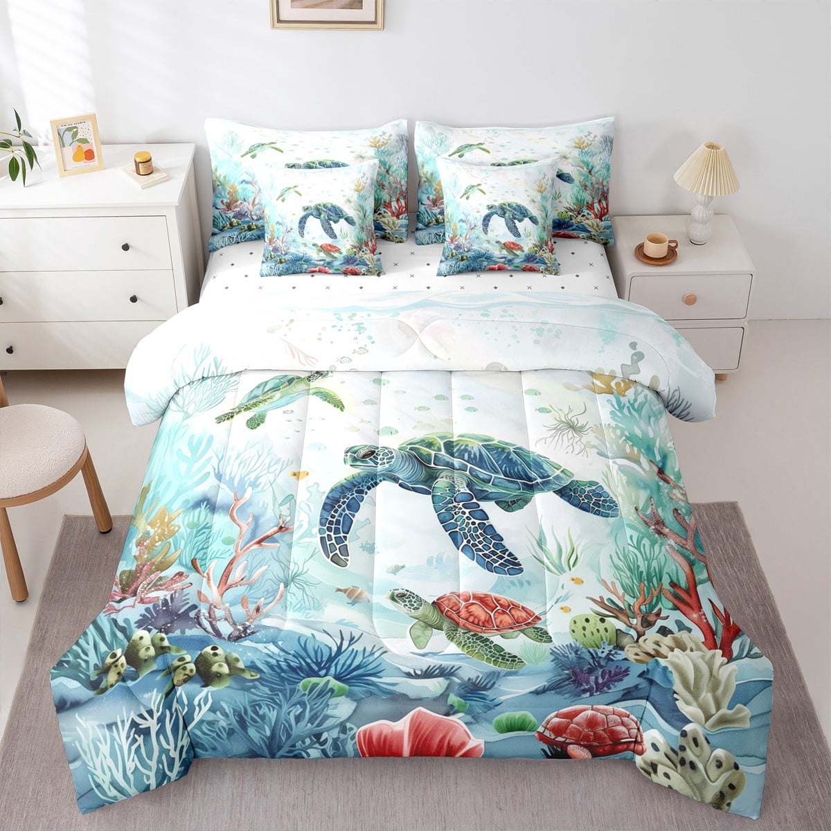 Castle Fairy Marine Turtle 7-Piece Bedding Comforter Set,Underwater ...