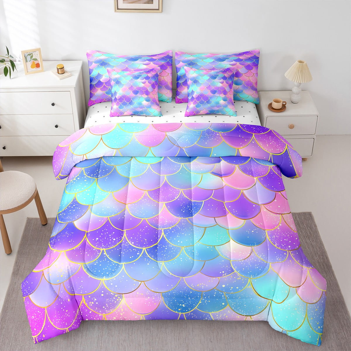 Castle Fairy Mermaid Fishtail Girl 7-Piece Twin Bedding Sets,Ocean ...