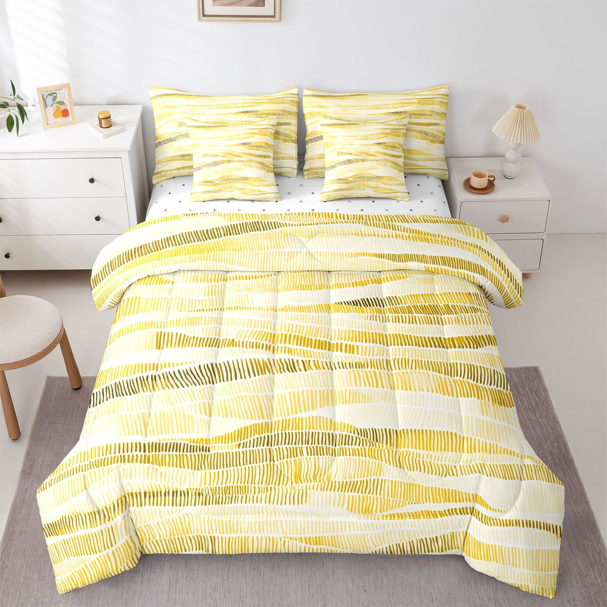 Castle Fairy Minimalism Geometric Bedding Comforter Set,Black Yellow ...