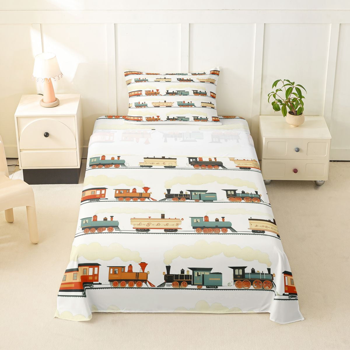 Castle Fairy Minimalist Cartoon Steam Train Twin Sheet Sets 3pcs for ...