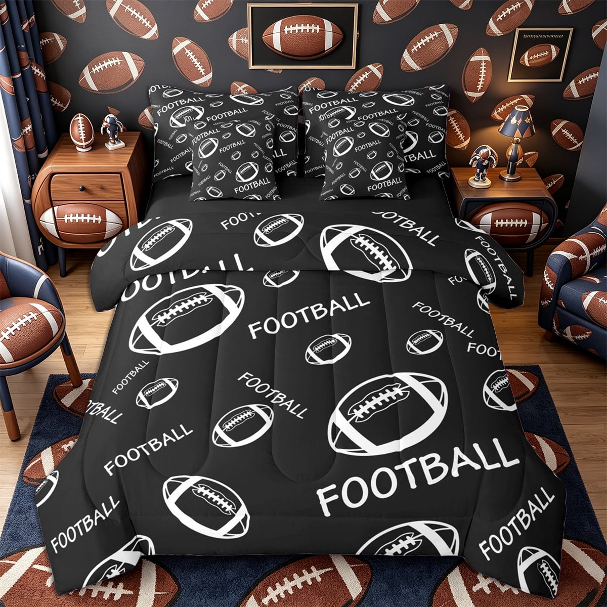 Castle Fairy Minimalist Football Print Queen Bedding 7pcs, Sport Theme ...