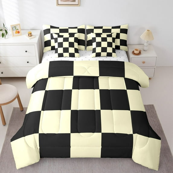 Castle Fairy Minimalist Grid Bedding Comforter Set,Mid Century Plaid ...