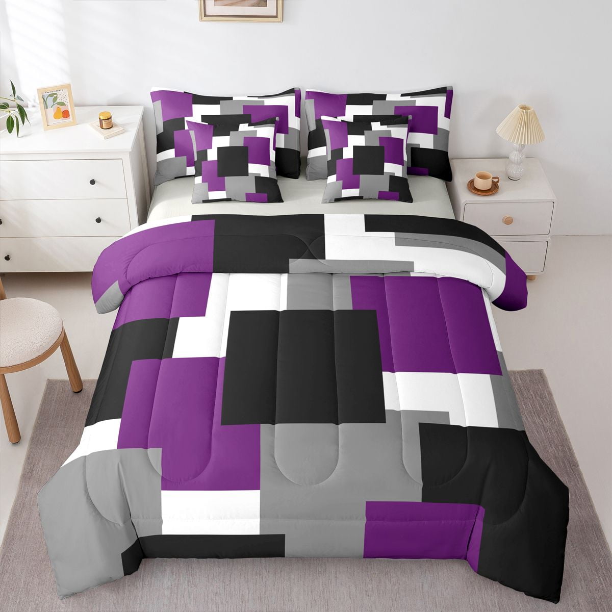 Castle Fairy Minimalist Square Bedding Comforter Set,Vintage Geometric ...