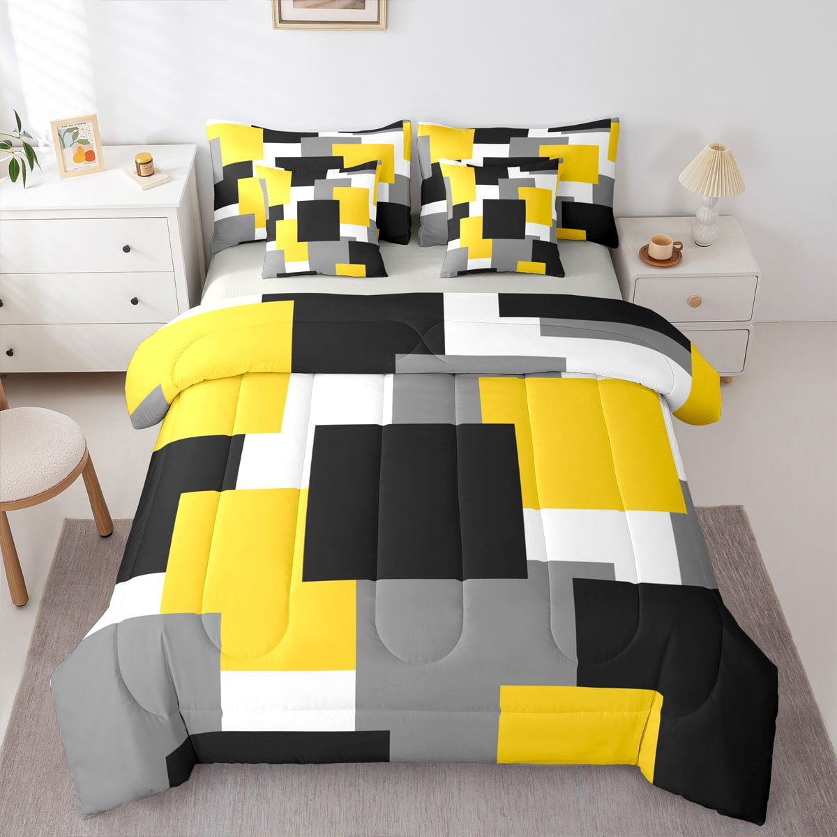 Castle Fairy Minimalist Square Bedding Comforter Set,Vintage Geometric ...