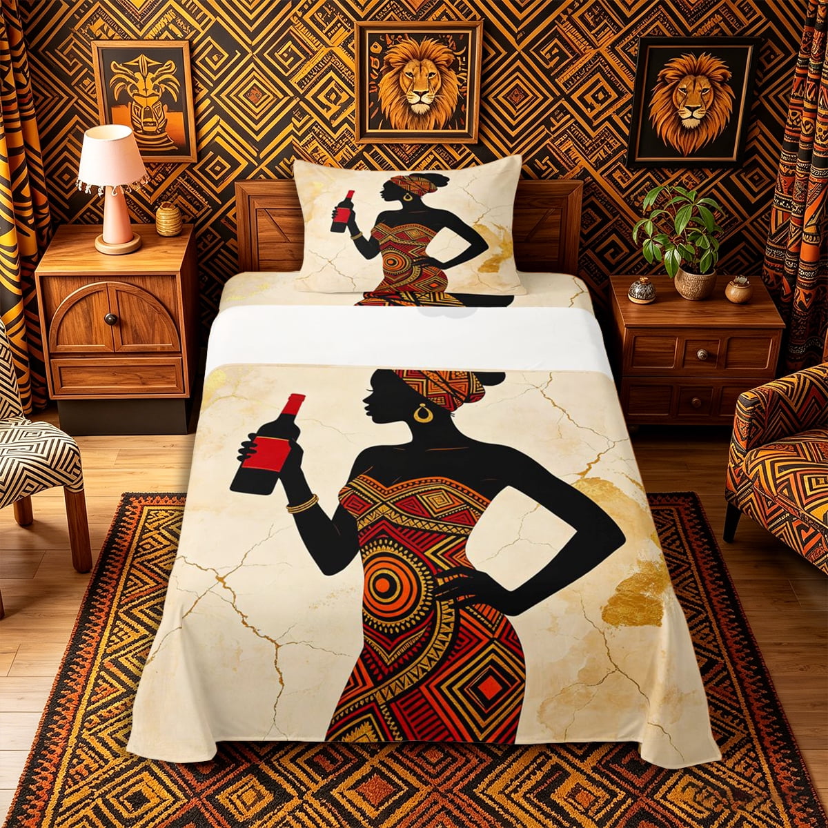 Castle Fairy Modern Black Female Figure Holding Wine Twin Sheets 3pcs ...