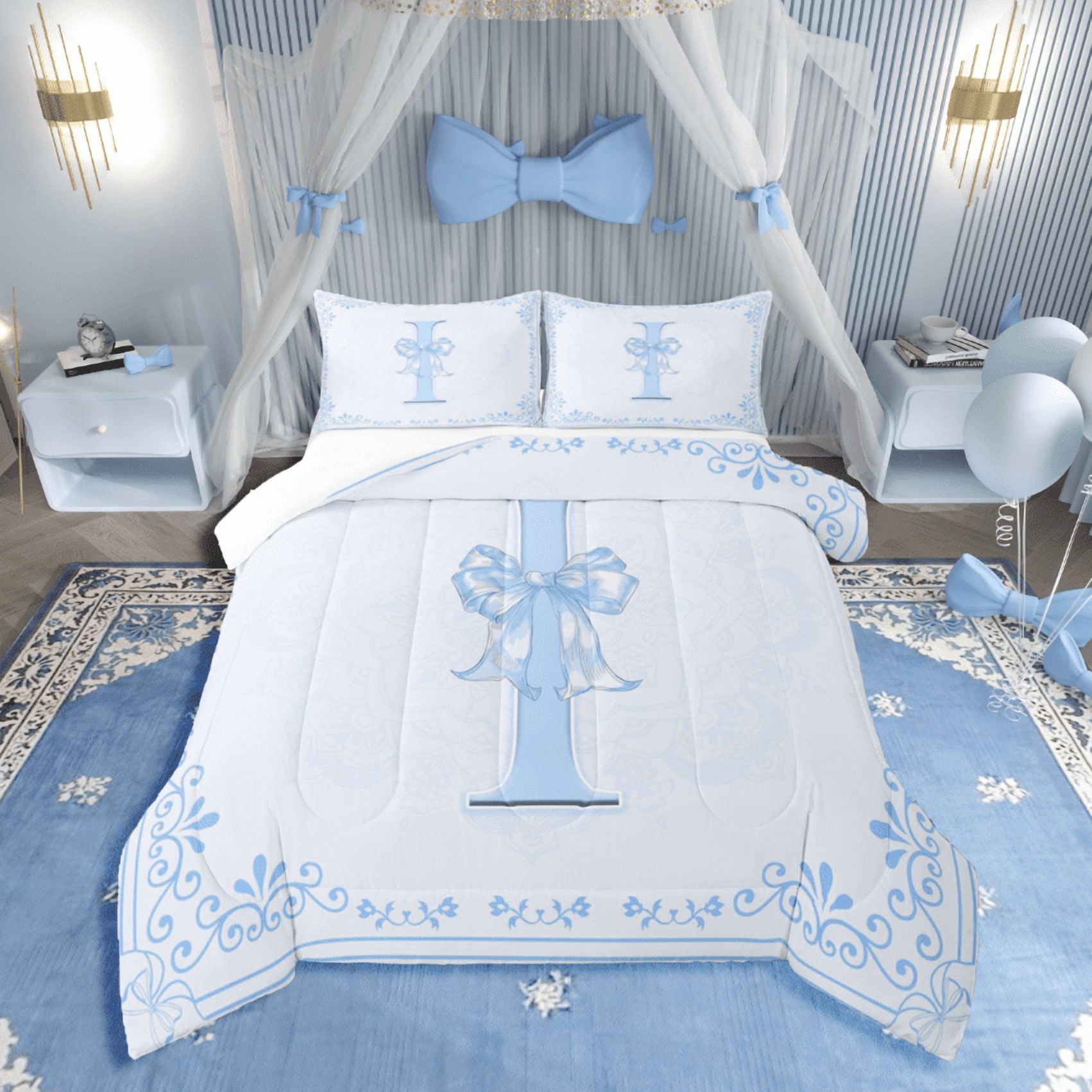 Castle Fairy Monogrammed Letter 3 Pieces Queen Comforter Set,Chic ...