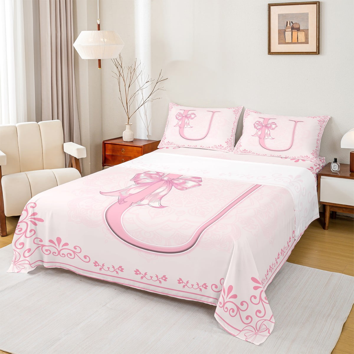 Castle Fairy Monogrammed Letter 4pcs Bed Sheets,Chic Flower King Sheets ...