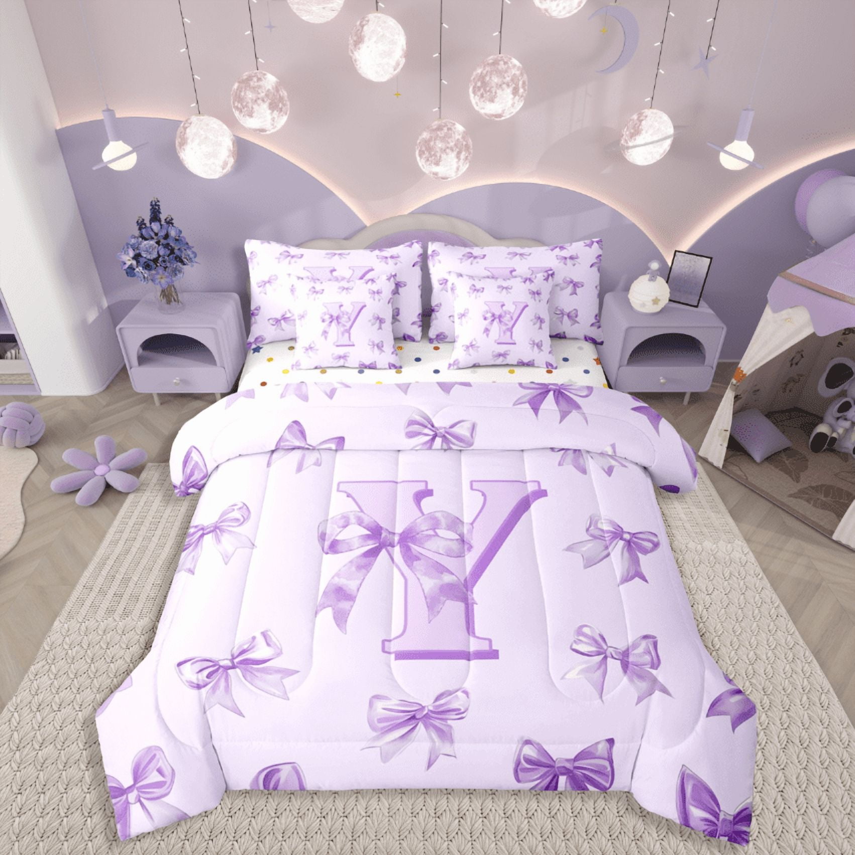 Castle Fairy Monogrammed Letter 7-Piece Bedding Comforter Set,Kawaii ...