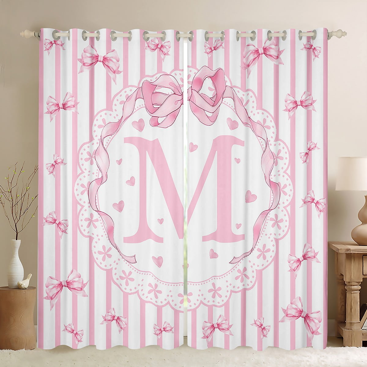 Castle Fairy Monogrammed Letter Black Out Curtains for Teens,Flower Bow ...
