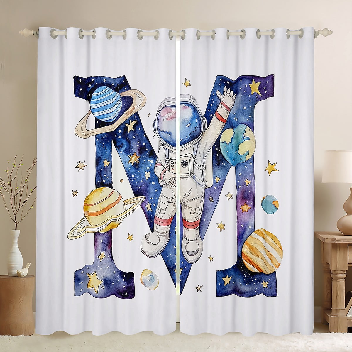 Castle Fairy Monogrammed Letter Black Out Curtains for Teens,Galaxy ...