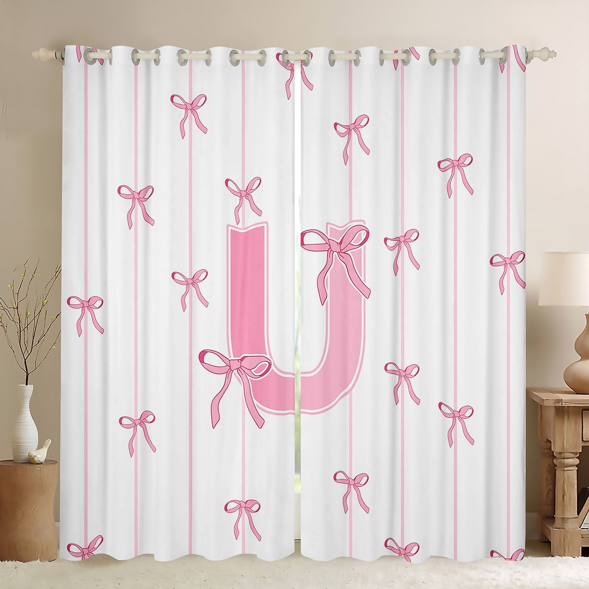 Castle Fairy Monogrammed Letter Blackout Curtains,Geometric Stripes ...