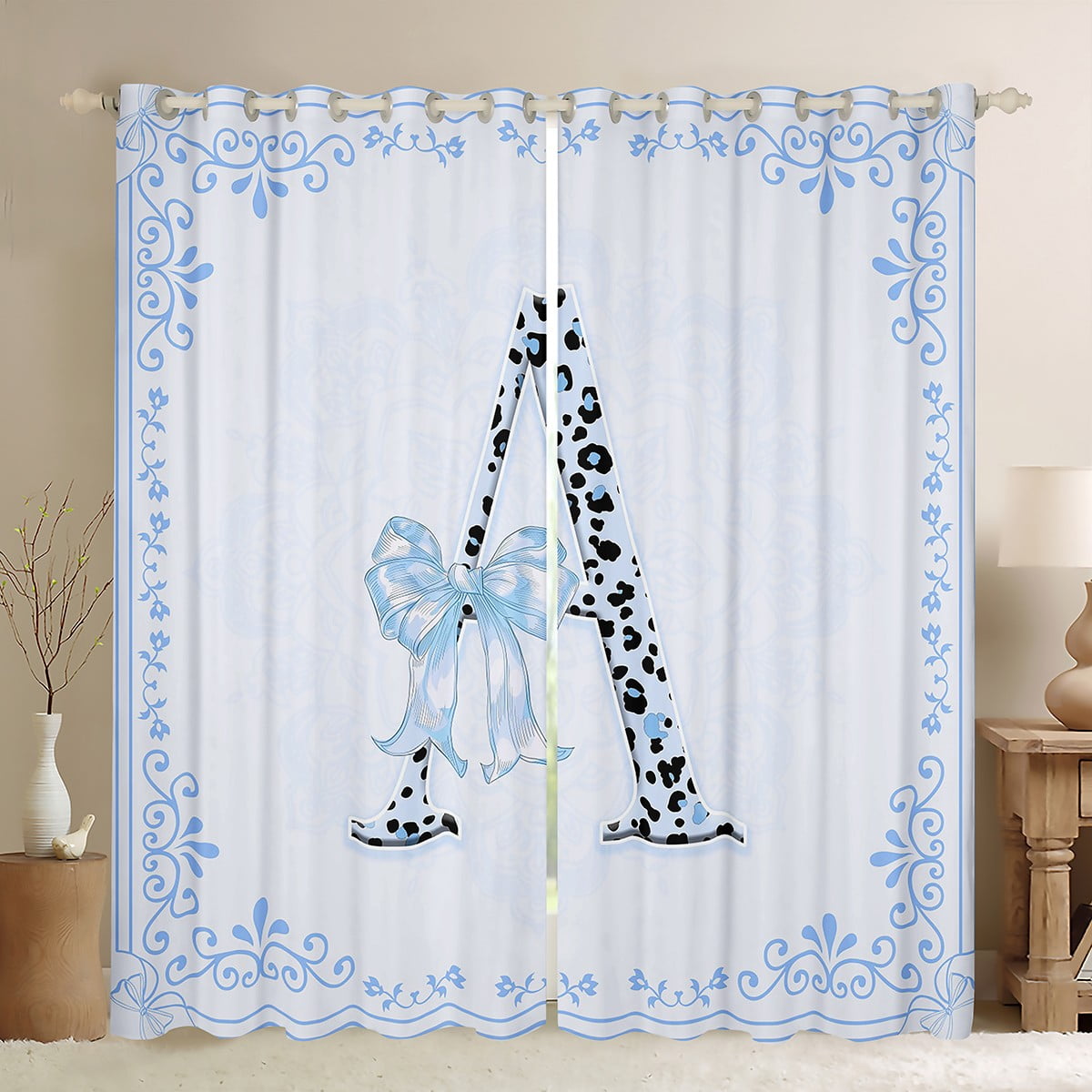 Castle Fairy Monogrammed Letter Blackout Curtains Set of 2 (38x54 Each ...