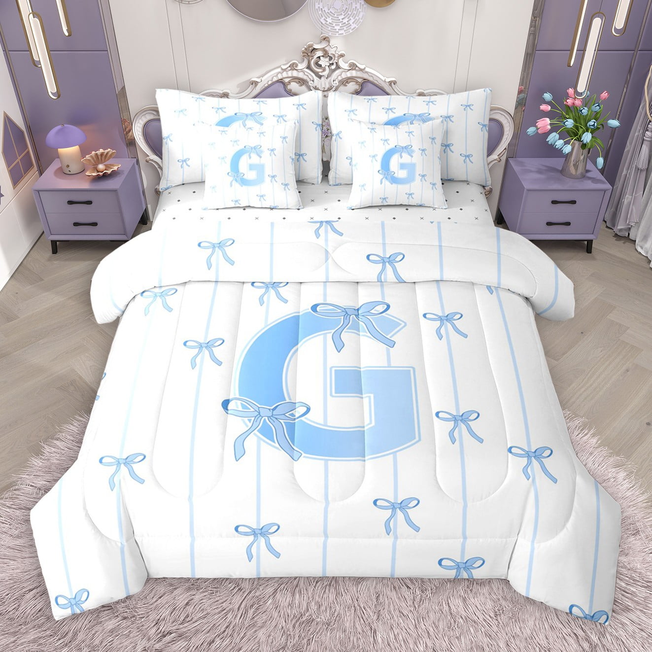 Castle Fairy Monogrammed Letter G 7 Pieces Bedding Comforter Set for ...
