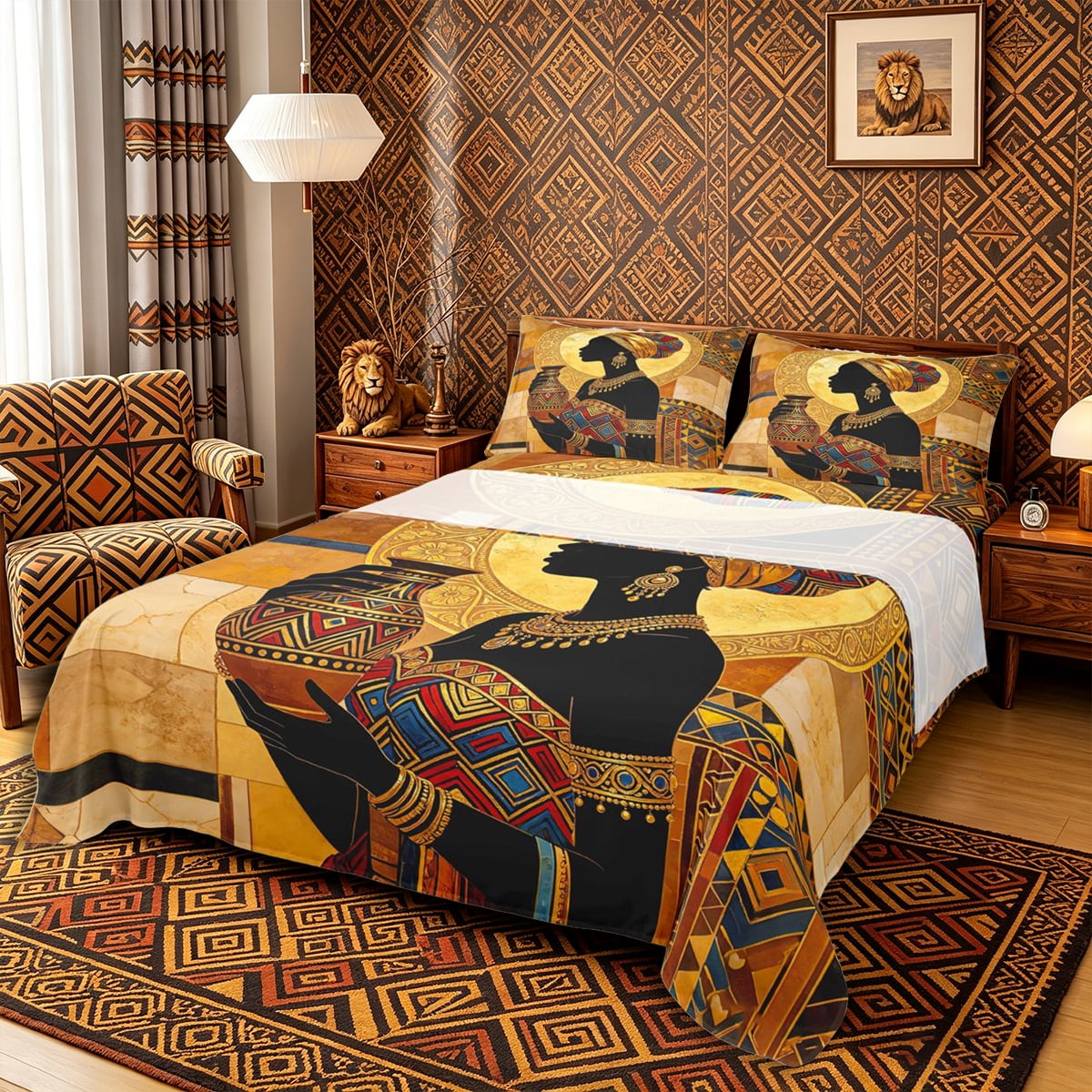 Castle Fairy Mosaic African Woman Holding Vase Queen Sheets 4 Pieces ...