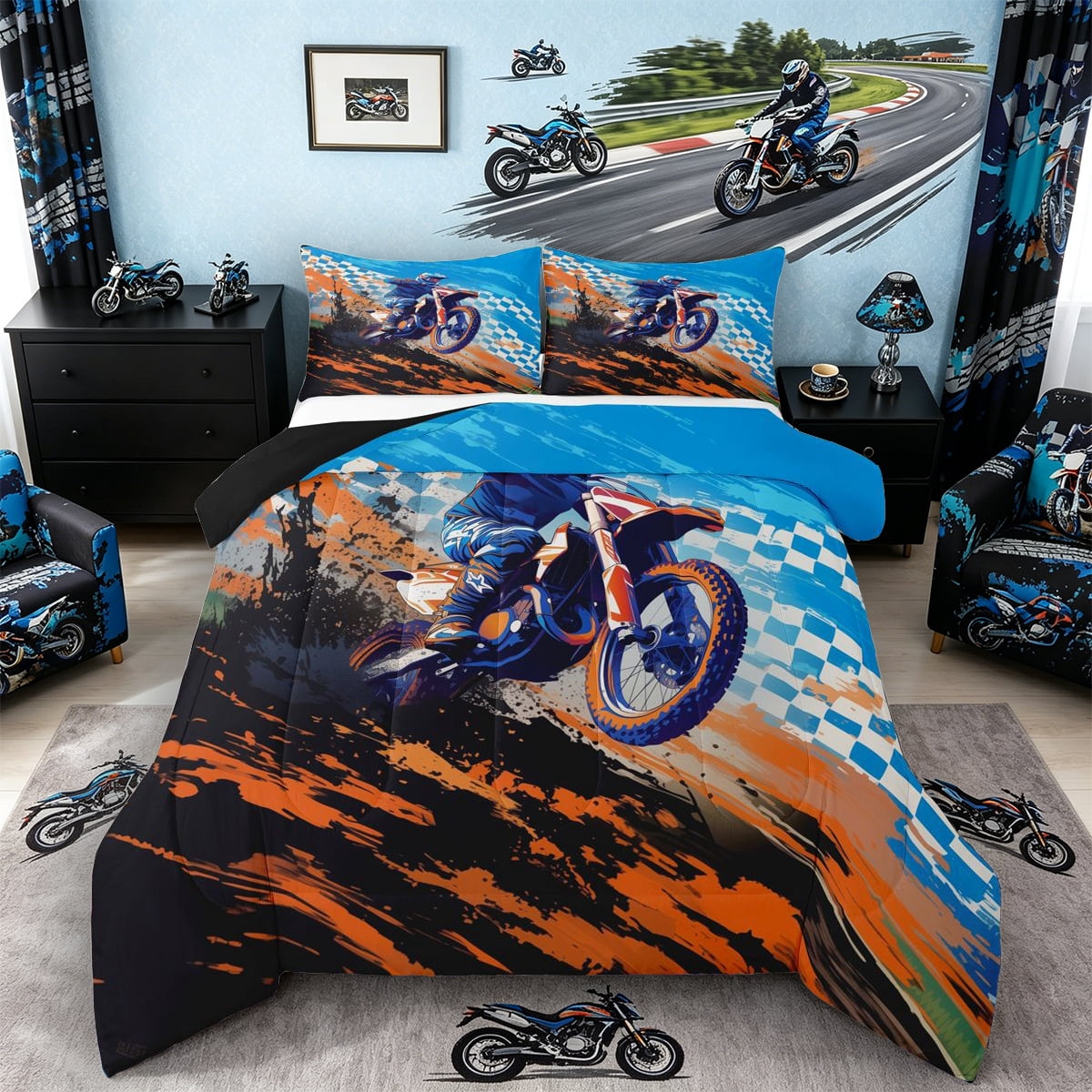 Castle Fairy Motocross Style Dirt Bike Full Size Comforter Sets 3 ...