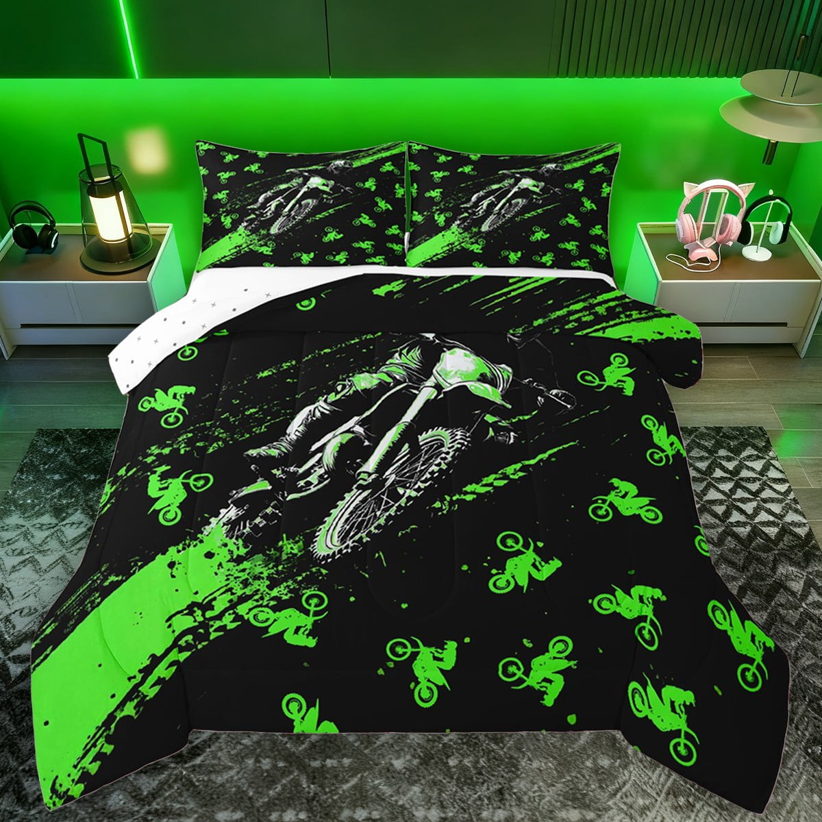 Castle Fairy 3-Piece Full Comforter Set with Motorcycle Motocross ...